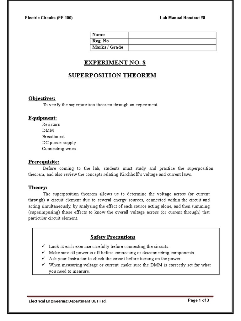 Lab 08 - Superposition Theorem | PDF | Electrical Network | Voltage