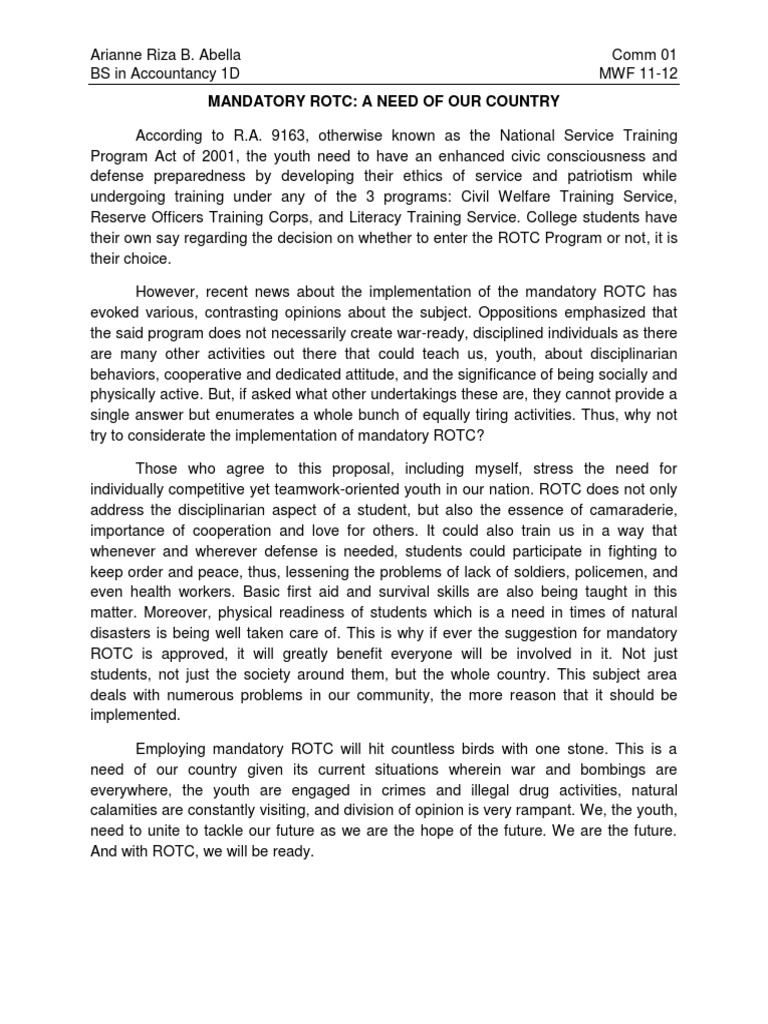 Mandatory ROTC: A National Necessity | PDF | Reserve Officers' Training ...
