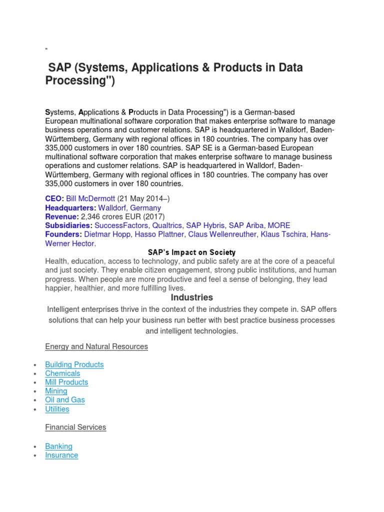 SAP (Systems, Applications & Products in Data Processing") | PDF | Sap ...