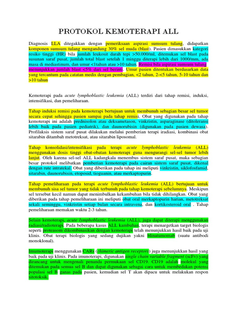 Protokol Kemoterapi untuk ALL Anak | PDF | Pengembangan Diri | Sains ...