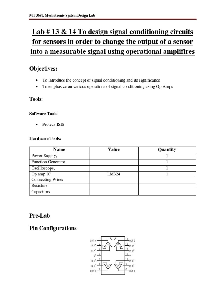 Lab # 13 & 14 To Design Signal Conditioning Circuits For Sensors in ...