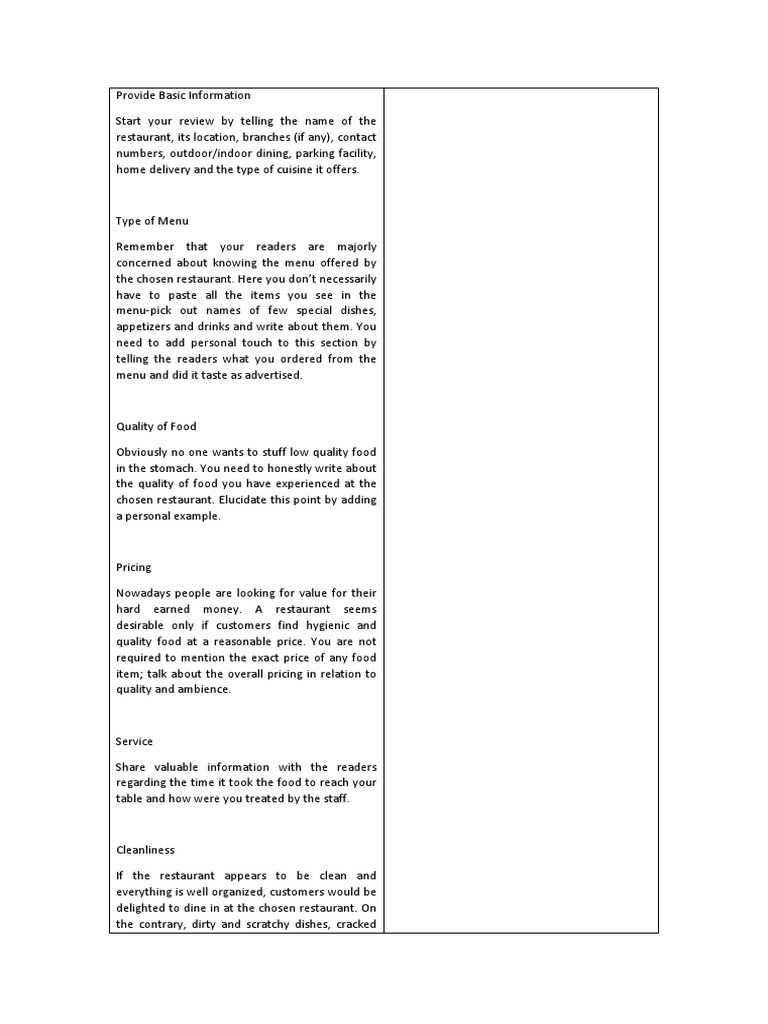 Writing an Engaging Restaurant Review | PDF | Career & Growth | Lifestyle