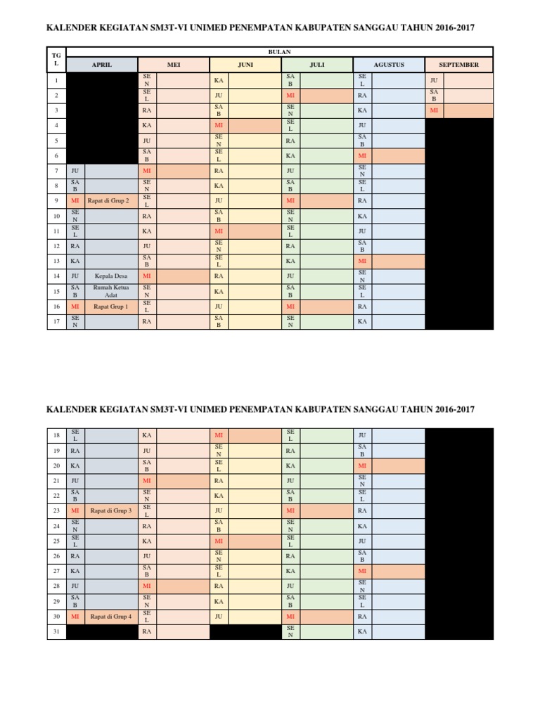 Kalender Kegiatan SM3T-VI 2016-2017 | PDF