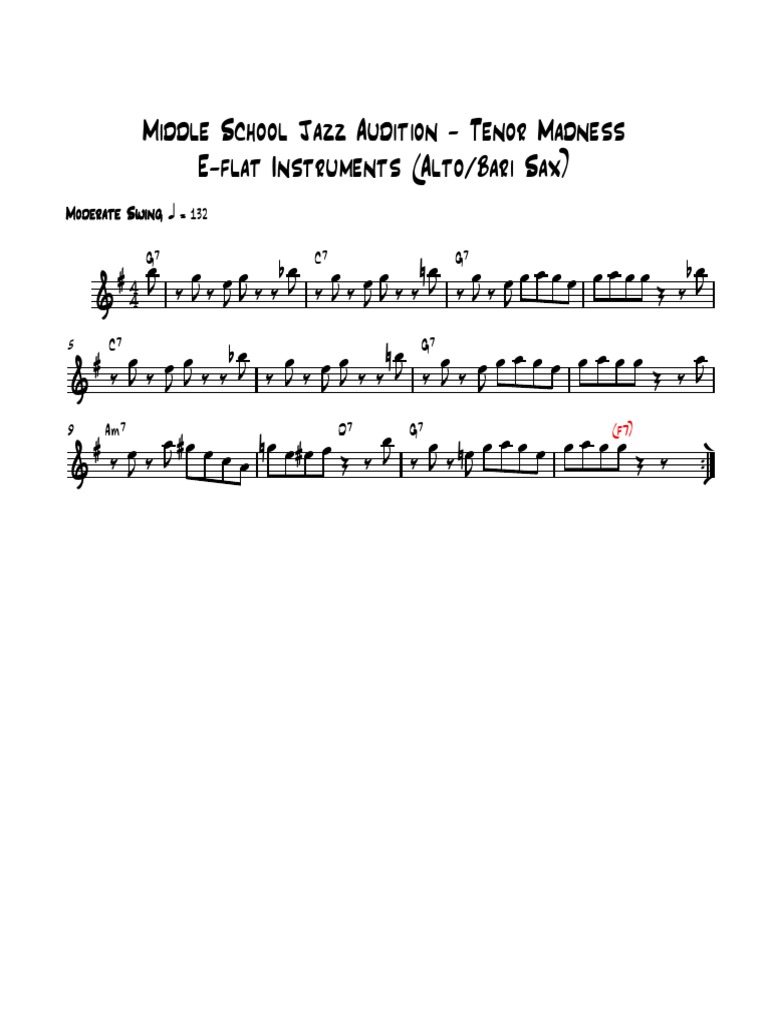 Tenor Madness | PDF | Tenor Saxophone | Reed Aerophones
