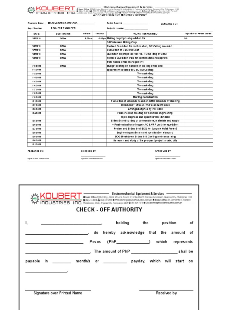 January Accomplishment Report for Project Engineer | PDF | Business