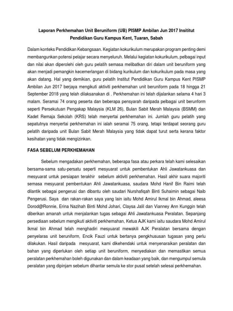 Laporan Perkhemahan Unit Beruniform. | PDF