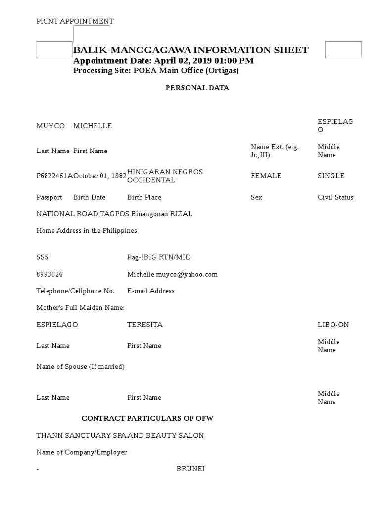 Balik-Manggagawa Information Sheet: Appointment Date: April 02, 2019 01 ...