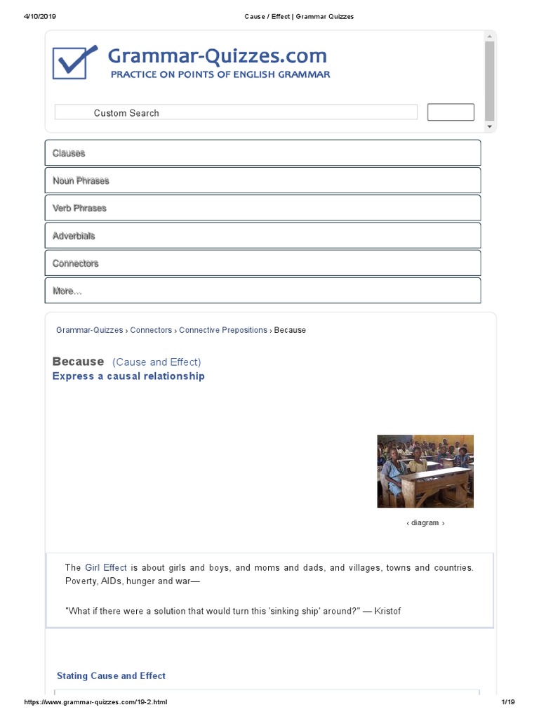 Cause - Effect - Grammar Quizzes | PDF | Phrase | Clause