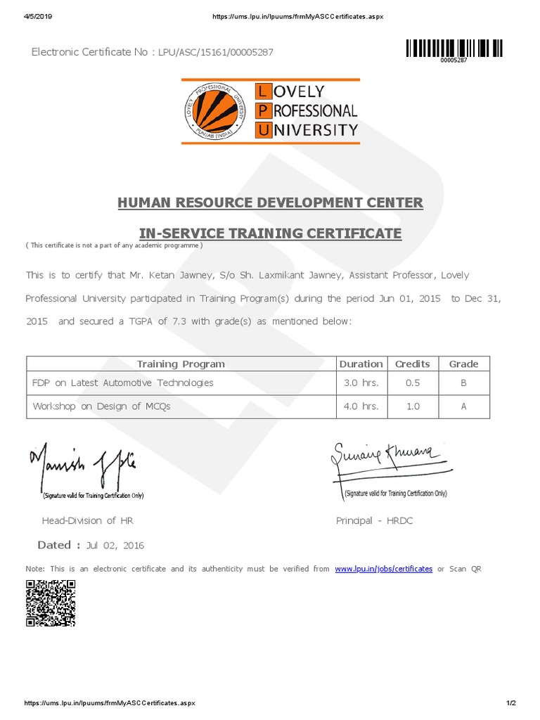Certificate | Human Resource Management | Learning