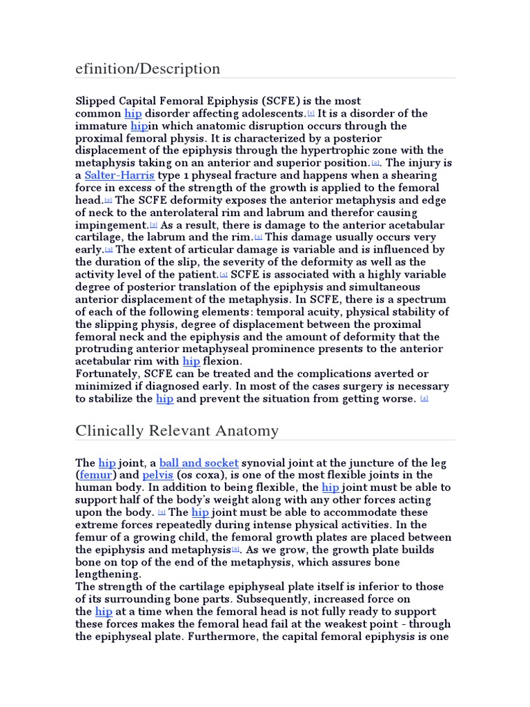 Slipped Capital Femoral Epiphysis Overview | PDF | Hip | Physical Therapy