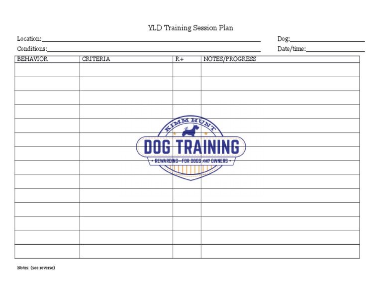 YLD Training Session Plan: Location: Dog: Conditions: Date/time ...