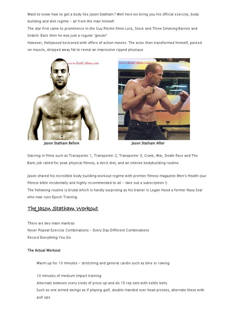 Jason Statham's Workout and Diet Plan | PDF | Physical Fitness | Food ...