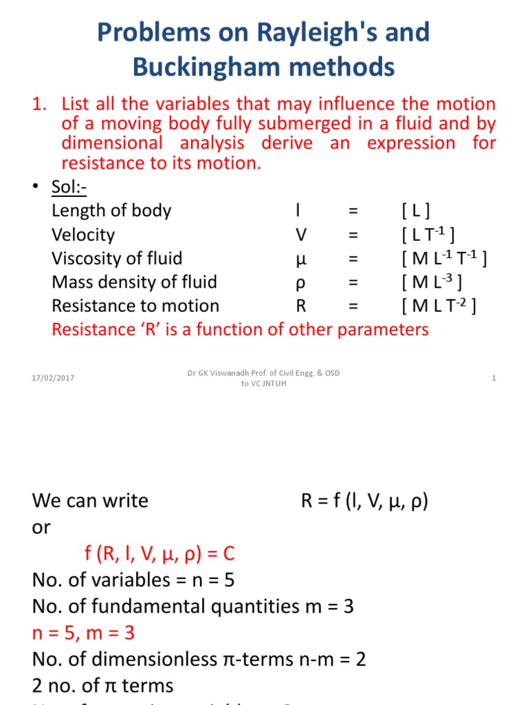 Problems On Rayleigh's and Buckingham Methods | Download Free PDF ...