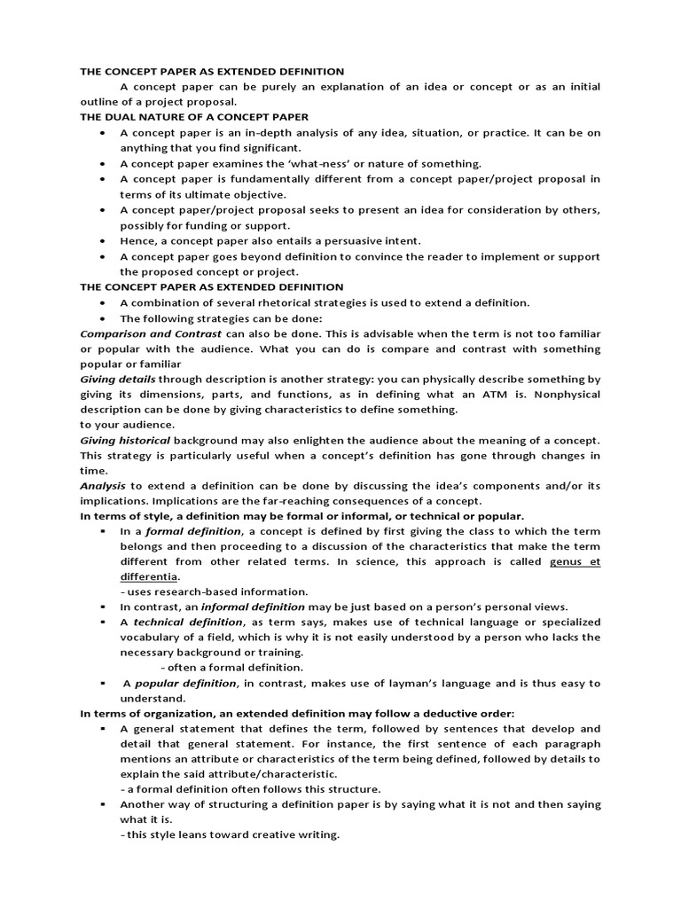 The Concept Paper As Extended Definition PDF Definition Concept