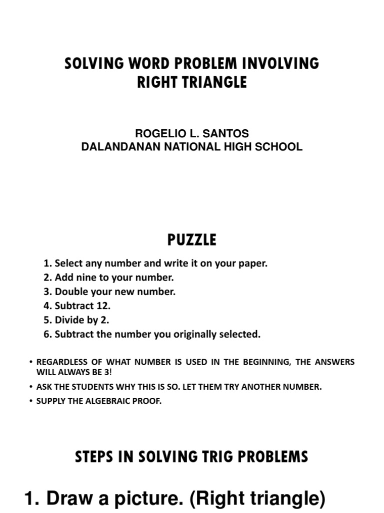 Solving Right Triangle Word Problem | PDF | Trigonometric Functions ...