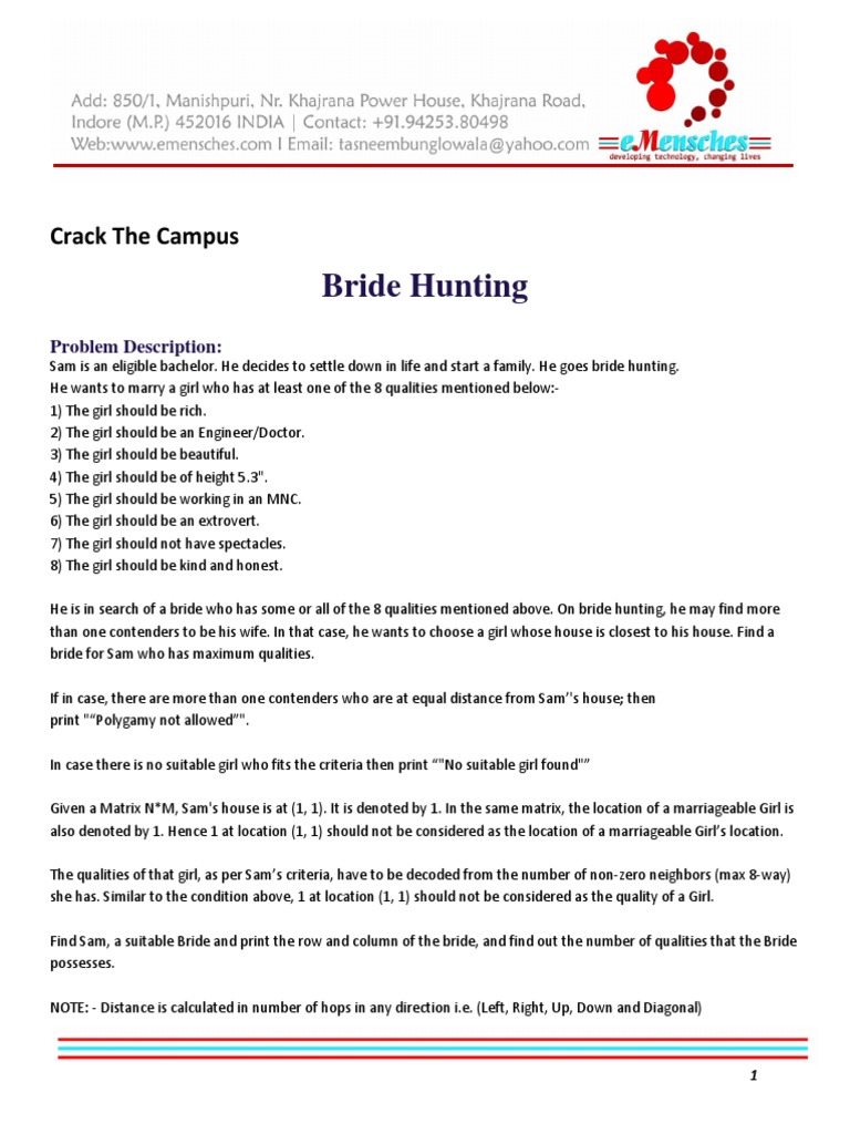CTC BrideHunting Problem | PDF | Applied Mathematics | Algorithms