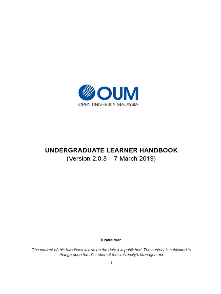Student Handbook Undergraduate OUM - V2.0.8 - 7 March 2019 | PDF ...
