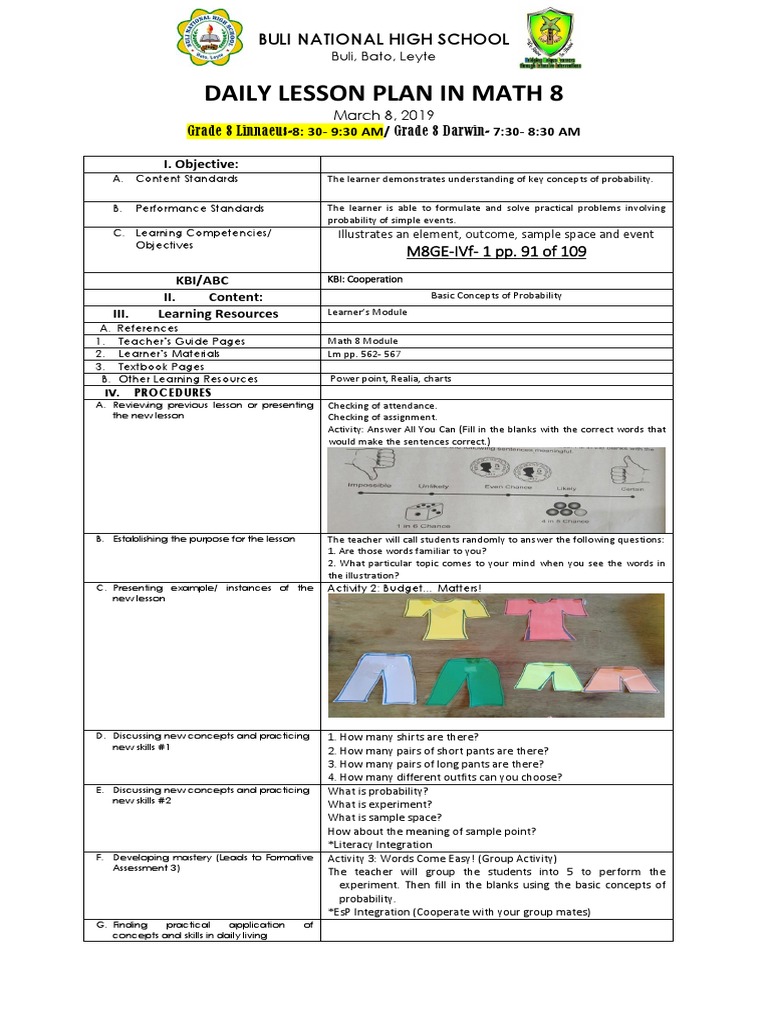 Daily Lesson Plan in Math 8 4th Quarter | PDF | Lesson Plan | Learning
