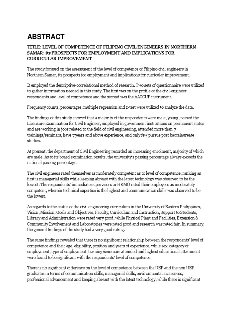 Level of Competence of Civil Engineers in The Philippines | PDF | Test ...