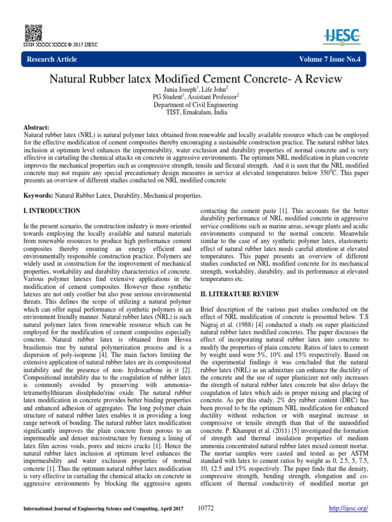 .Natural Rubber Latex Modified Cement Concrete - A Review | PDF ...