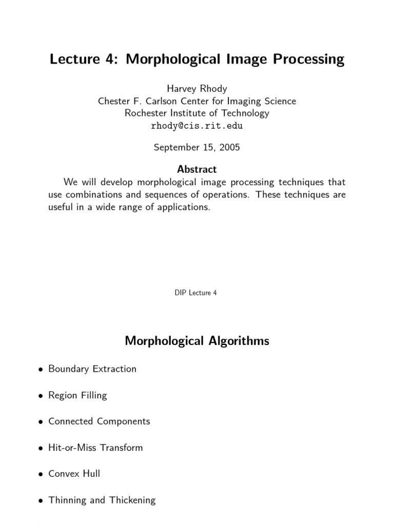 Lecture 4: Morphological Image Processing | PDF | Computer Graphics | Image Processing