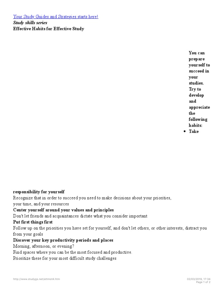 Effective Habits For Effective Study | PDF | Study Skills | Pedagogy