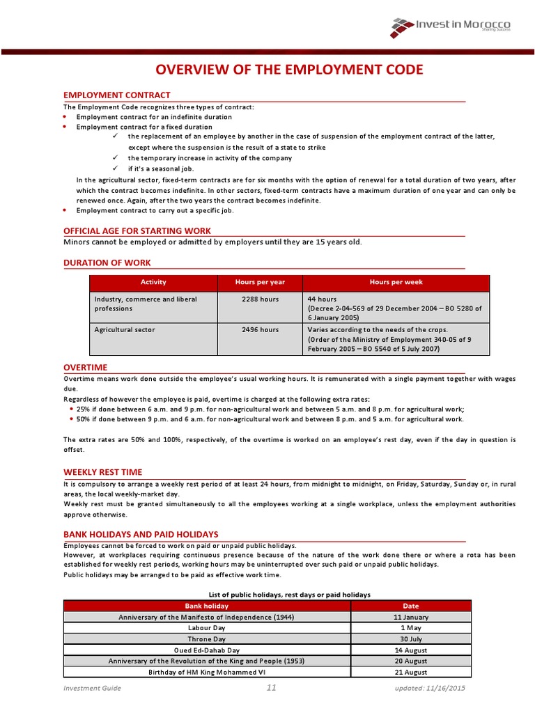 Overview of The Employment Code | PDF | Overtime | Employment