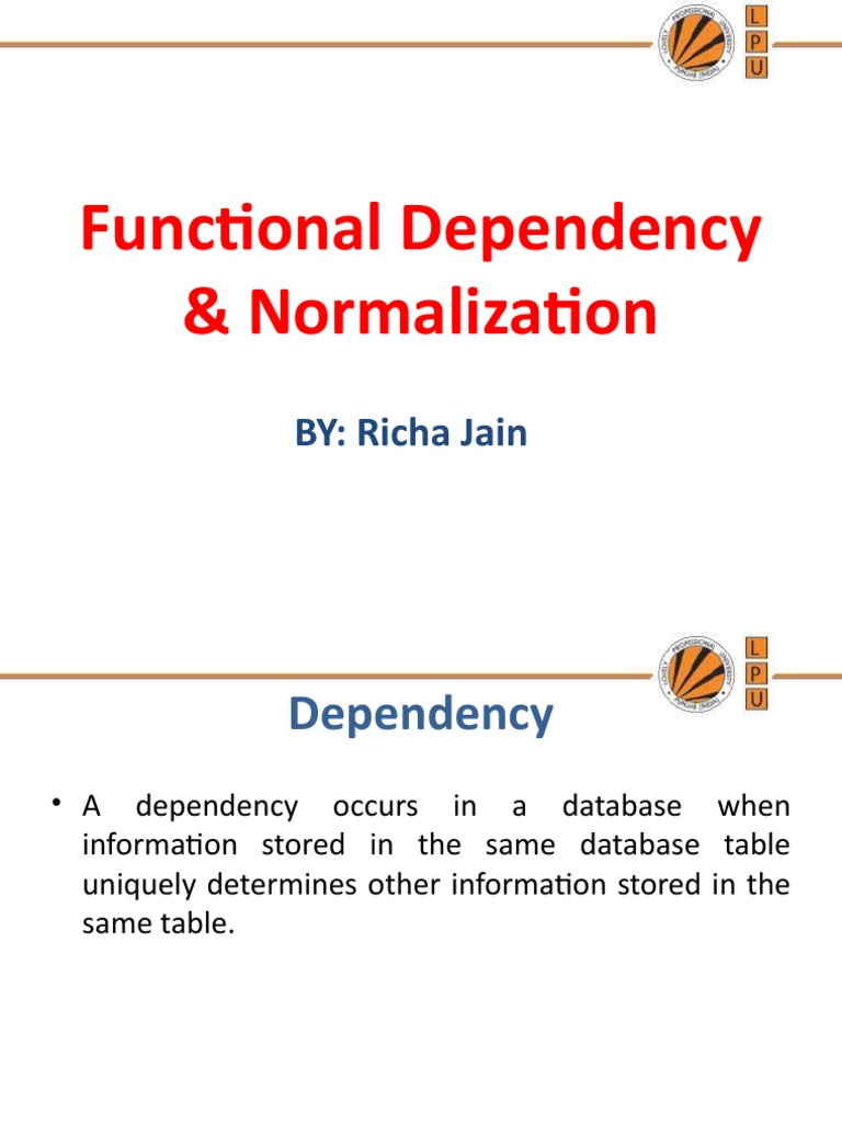 Functional Dependency And Normalization By Richa Jain Pdf Data Model Information Retrieval