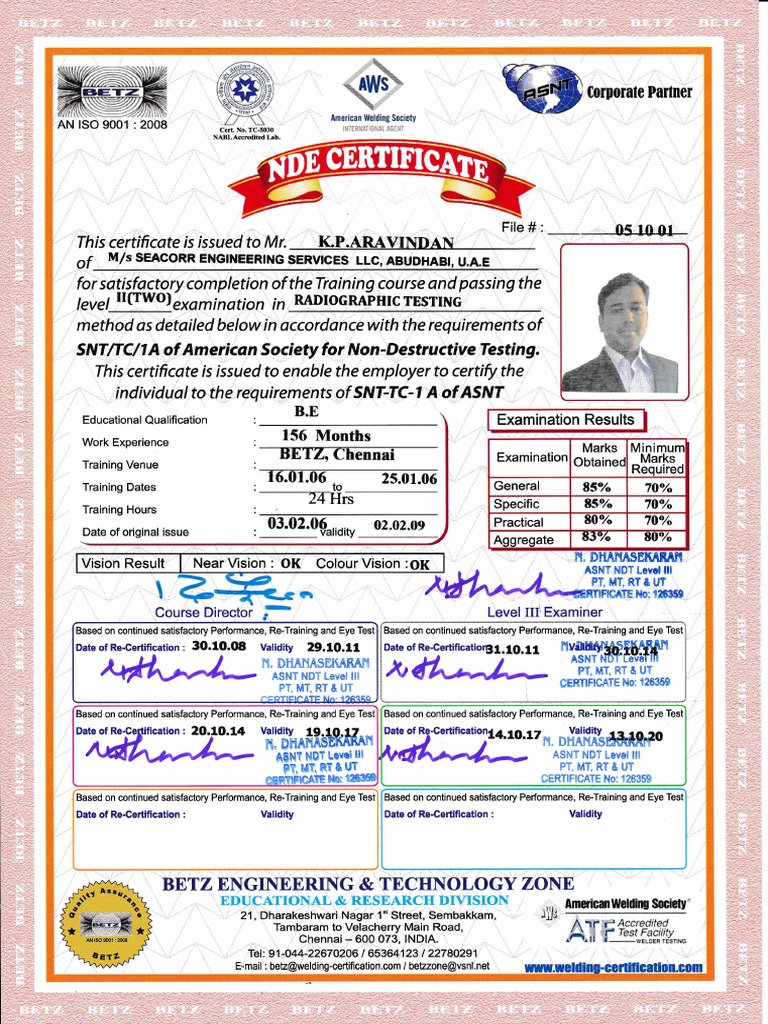 NDT Certificates | PDF | Nondestructive Testing | Tests