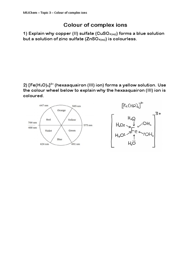Topic 3 Colour of Complex Ions | PDF