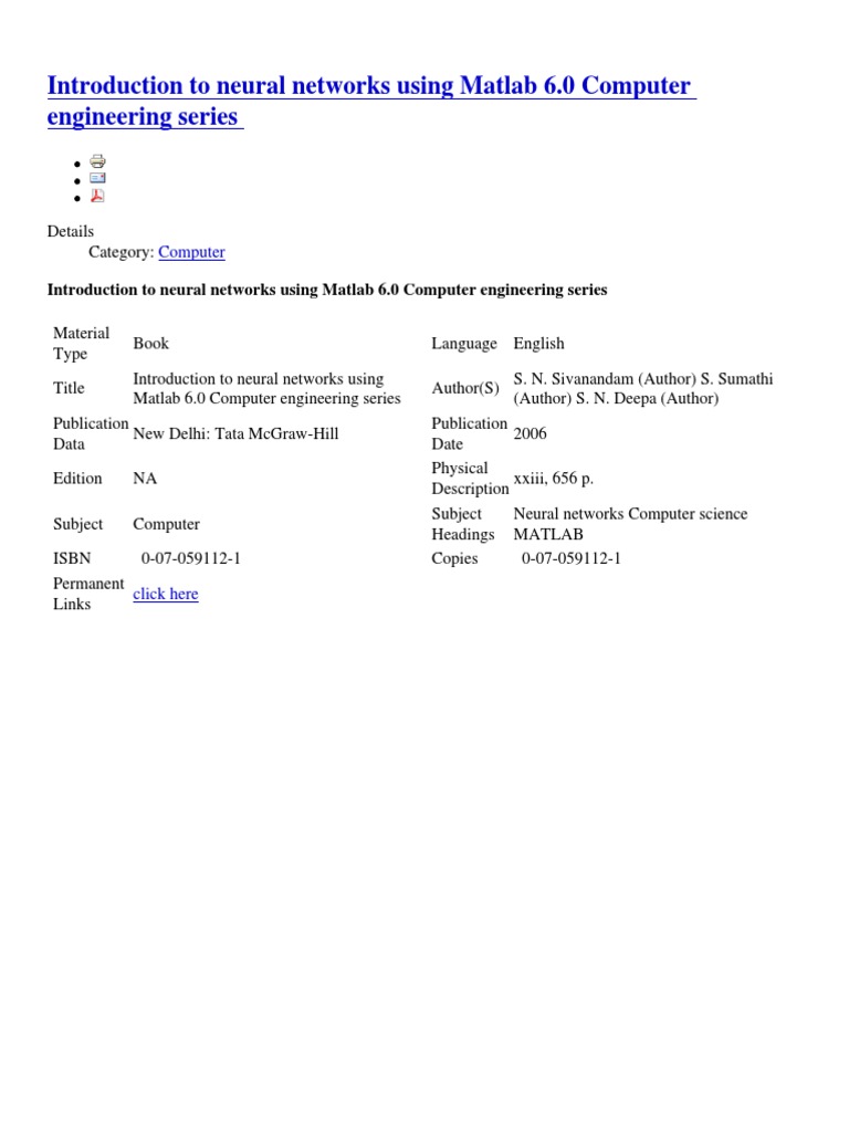 Neural Networks with MATLAB 6.0 Guide | PDF