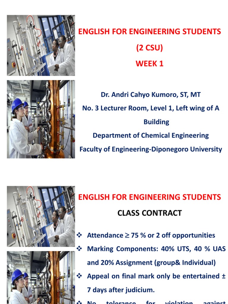 English For Engineering Students (2 CSU) Week 1 | PDF | Chemical ...