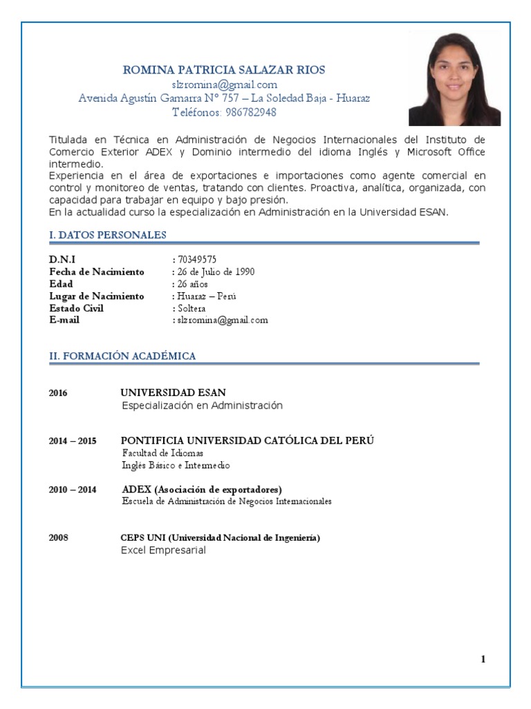 Romina CV | PDF | Perú | Logística