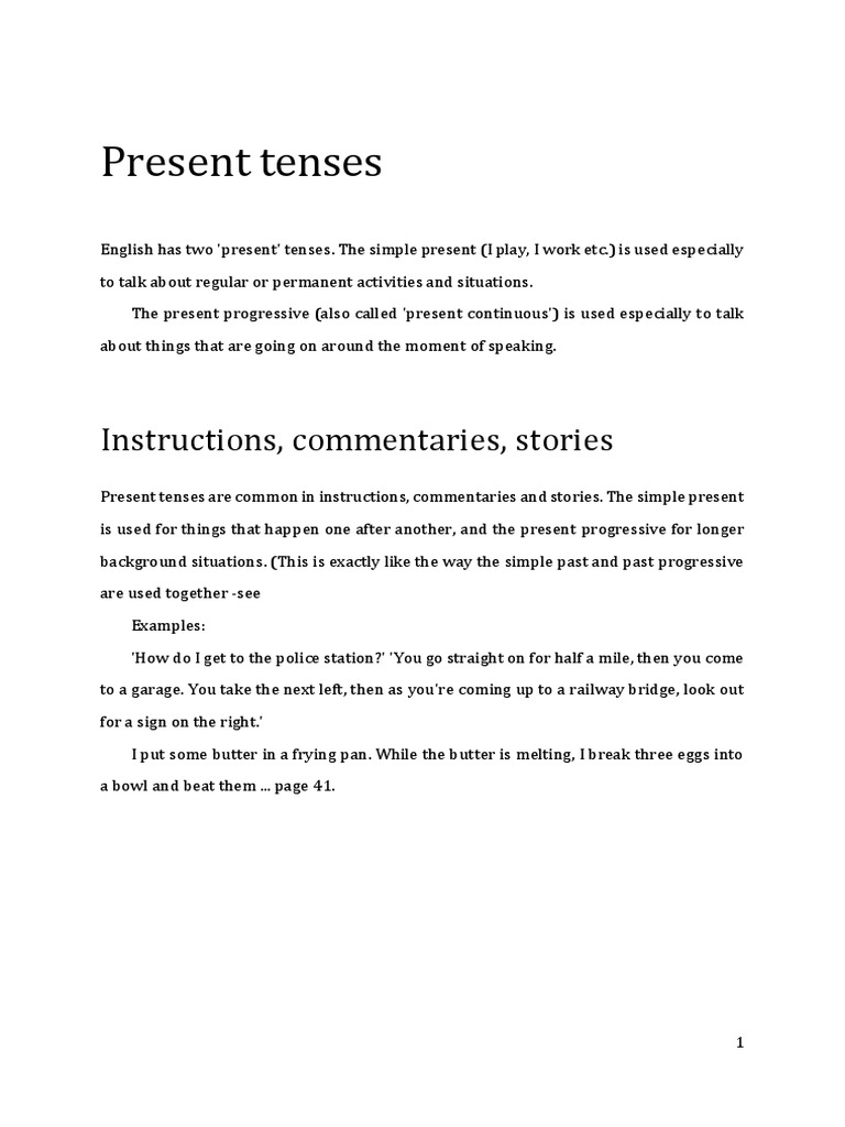 Present and Future Tenses | PDF | Grammatical Tense | Senses