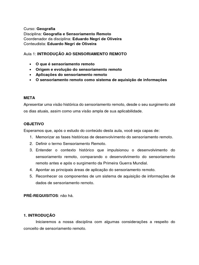 Introdução ao Sensoriamento Remoto | PDF | Sensoriamento remoto | Satélite