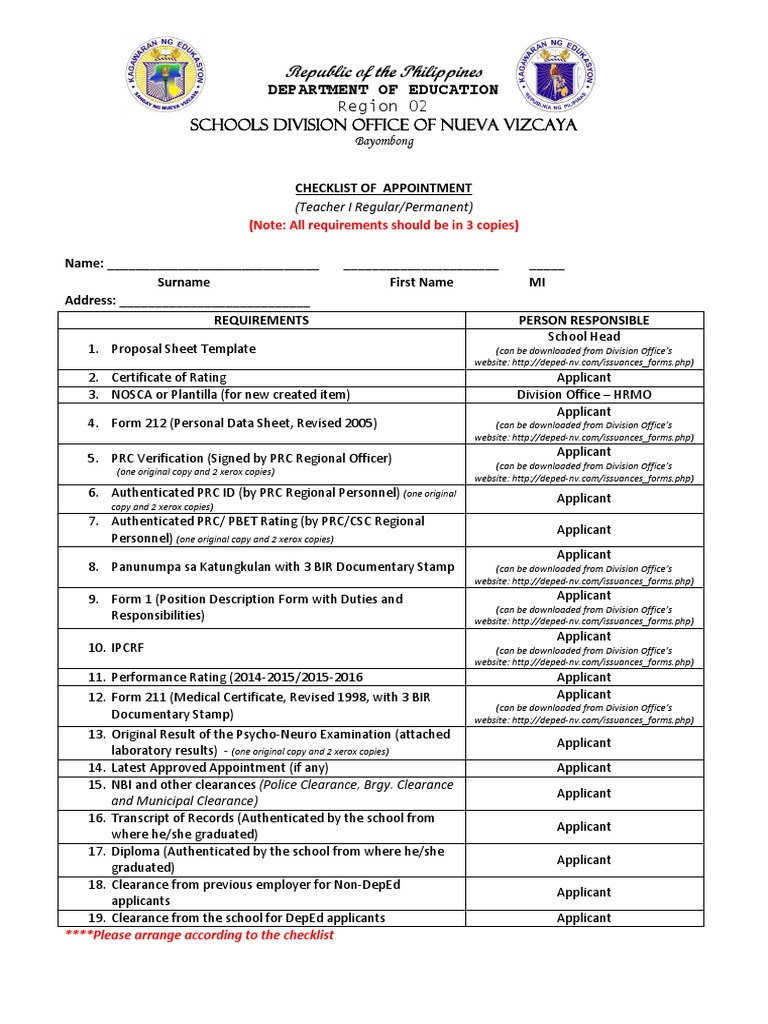 Checklist For Appointment | PDF | Business