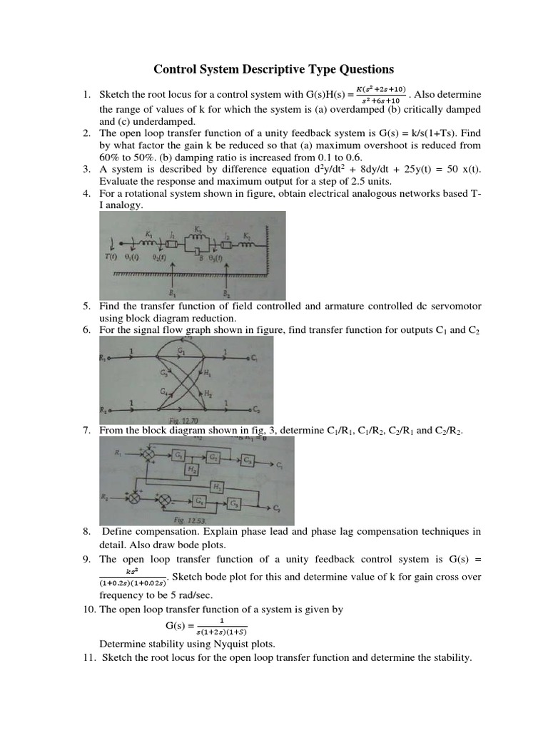 Control System Descriptive Type Questions | PDF | Control System | Electrical Engineering