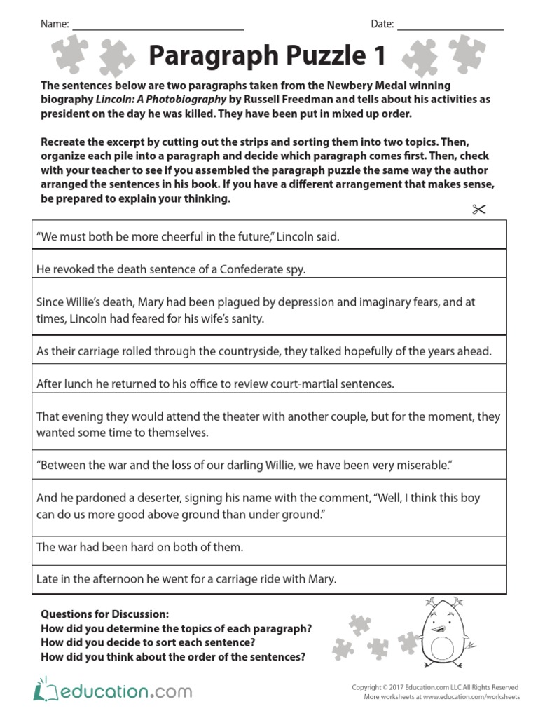 Paragraph Puzzle 1 | PDF