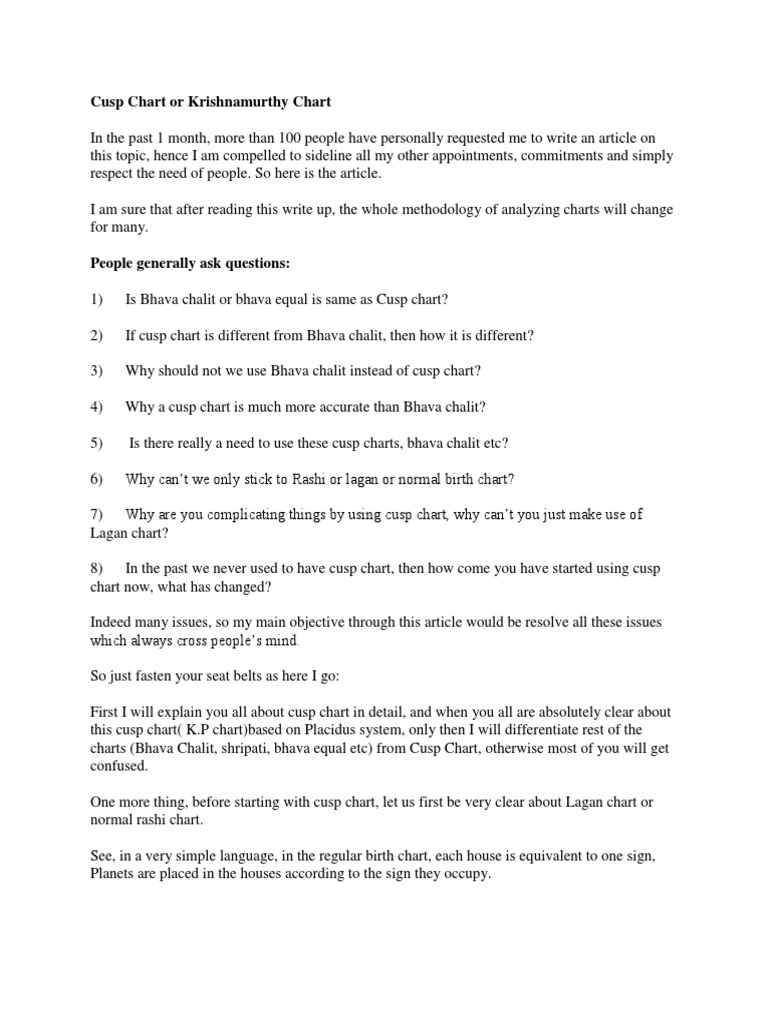 Cusp Chart or Krishnamurthy Chart | PDF | Astrology | Esoteric Cosmology