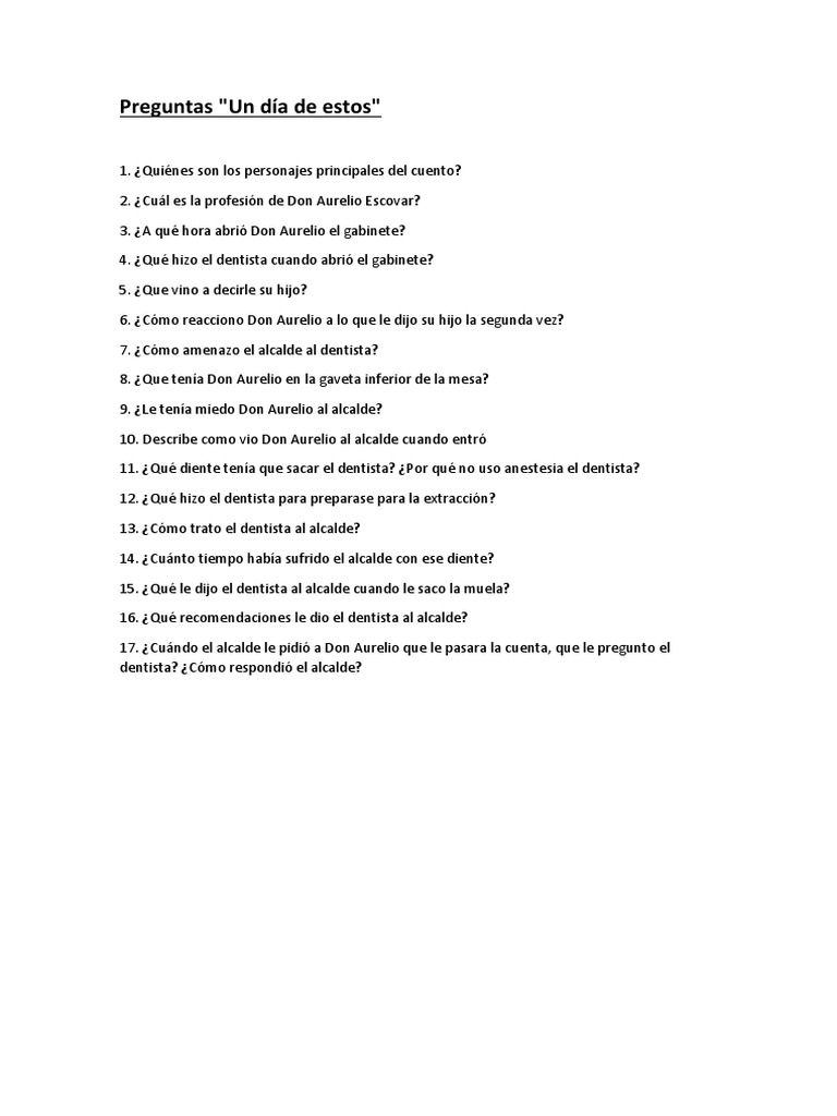 Preguntas sobre "Un día de estos" | PDF | Viajes y turismo