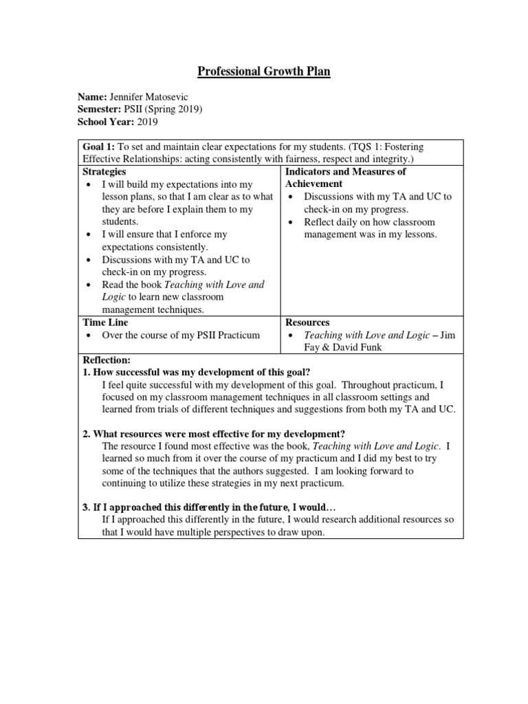 Professional Growth Plan | PDF | Goal | Classroom Management