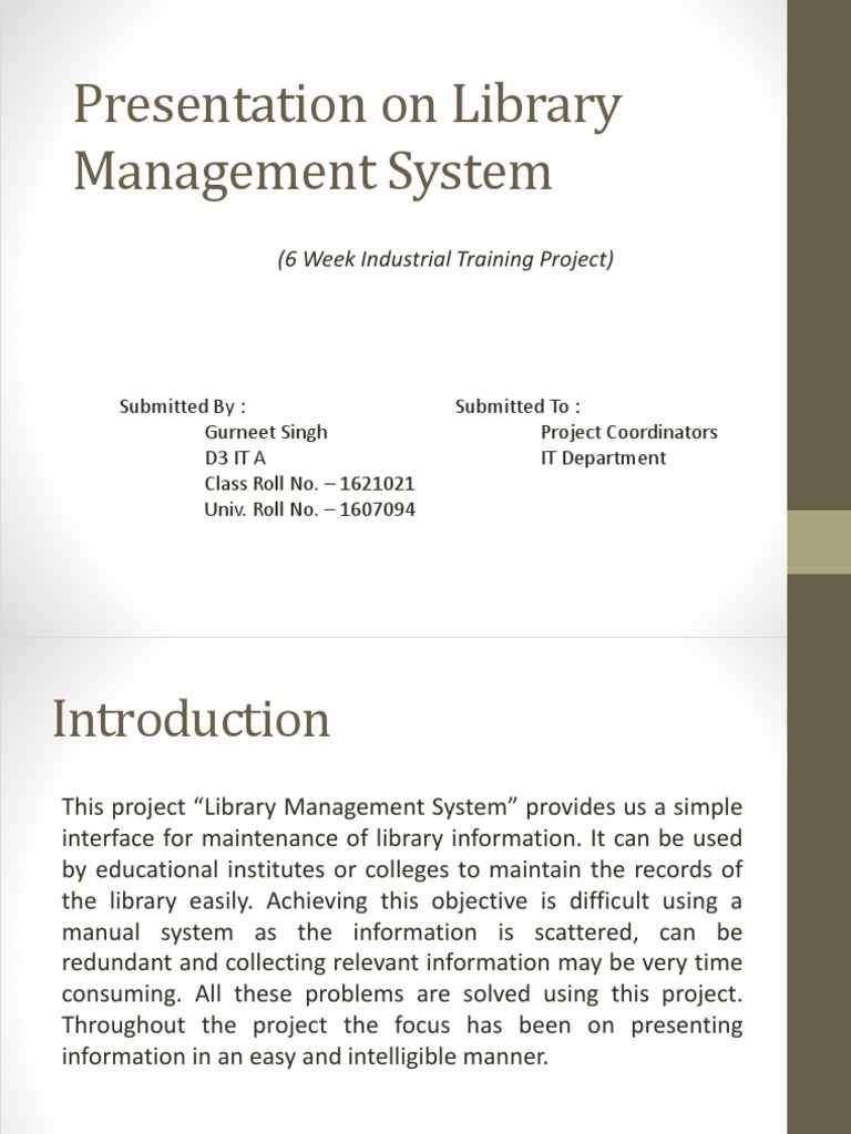 Library Management System Project Presentation | PDF | Library ...