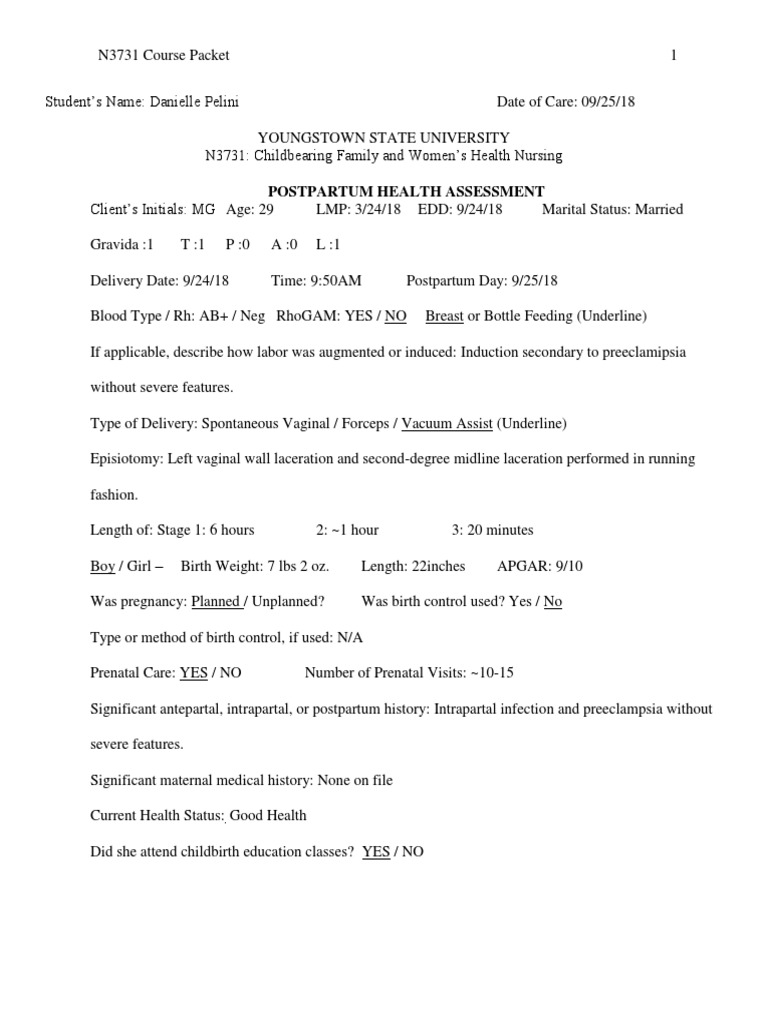 pp mother assessment | Childbirth | Postpartum Period