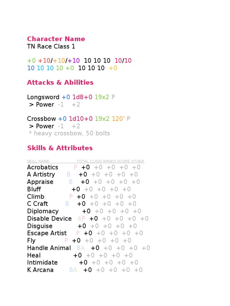 Character Sheet (Mini) | PDF | Teaching Methods & Materials