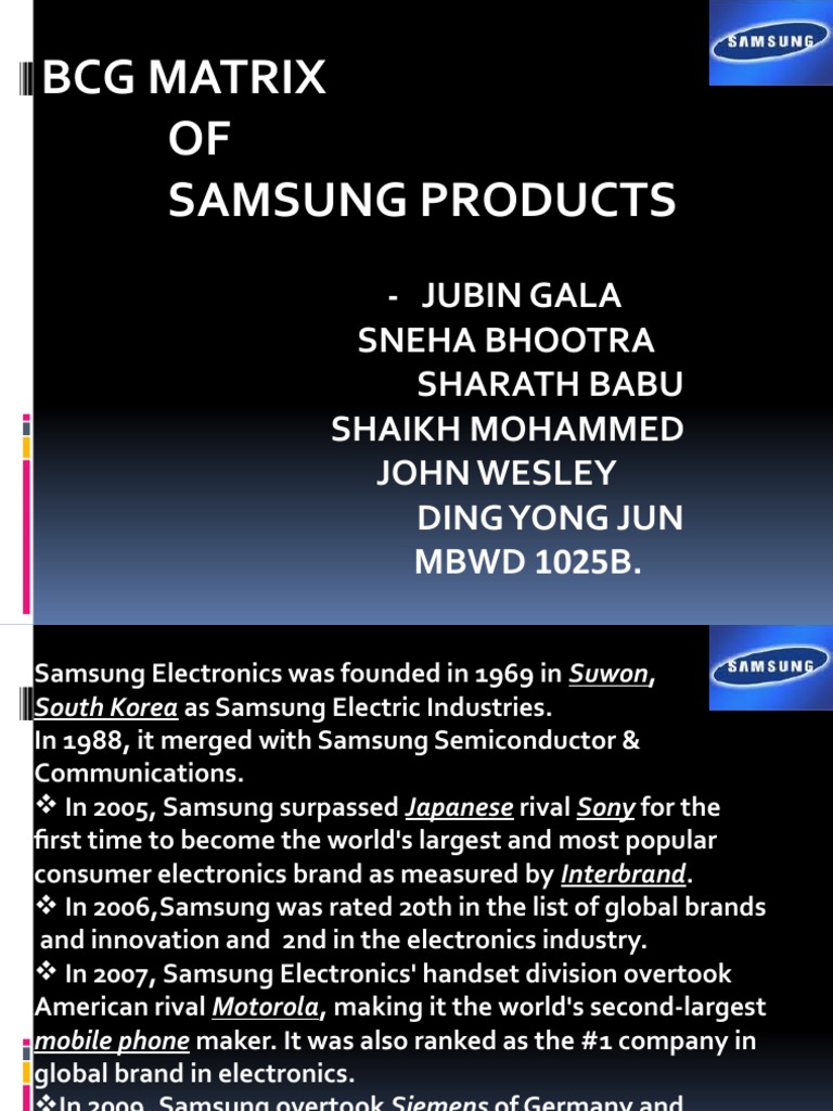 BCG Matrix OF Samsung Products | PDF | Samsung Electronics | Supply Chain
