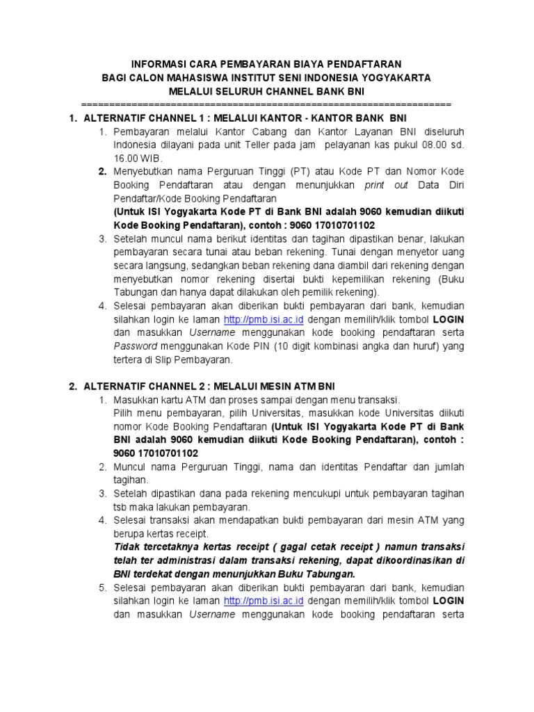SOP Pembayaran Pendaftaran Bank BNI | PDF | Pengelolaan Keuangan & Uang