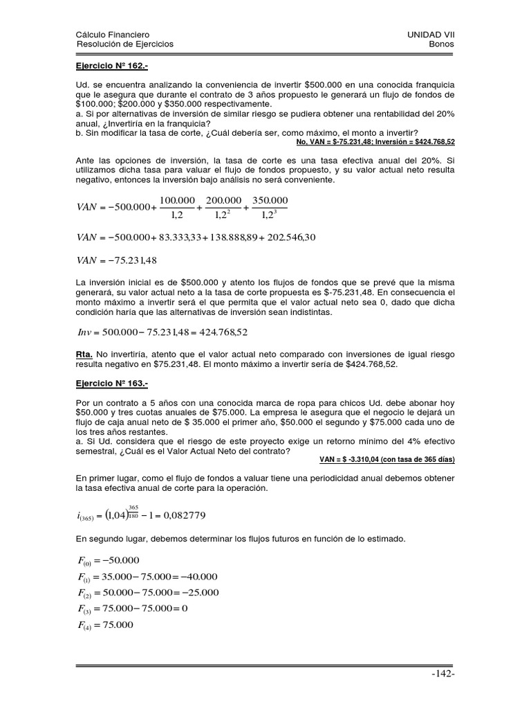 Unidad 7 Ejercicios Adicionales Resueltos | PDF | Valor presente neto | Economía Financiera