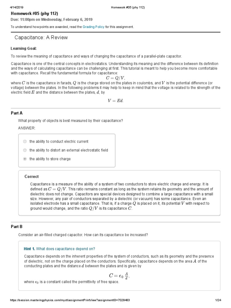 Homework #05 (Phy 112) Solutions | PDF | Capacitance | Series And Parallel Circuits