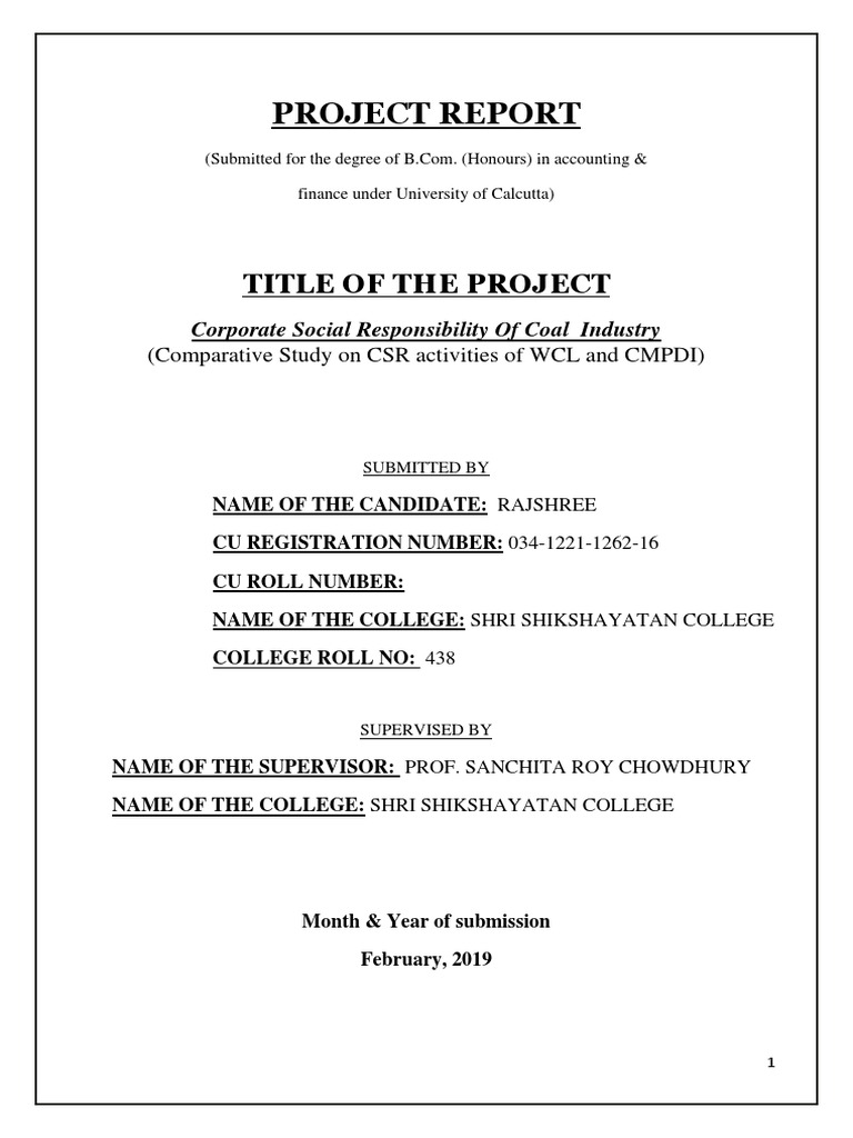 Project Report: Title of The Project | PDF | Corporate Social ...