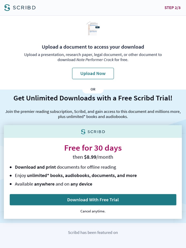 Free For 30 Days: Get Unlimited Downloads With A Free Scribd Trial! | PDF